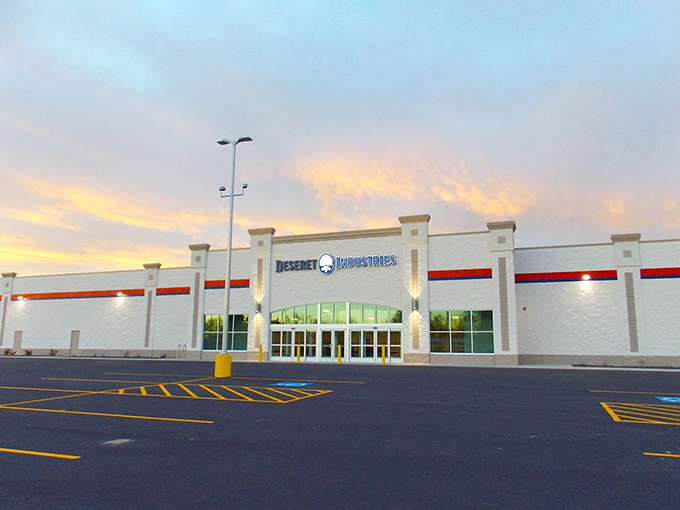 As evening approaches, Deseret Industries glows with possibility&mdash;each entrance a portal to unexpected discoveries and wallet-friendly wonders.