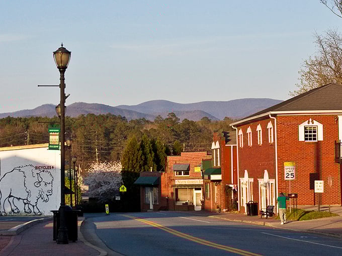 Rolling hills embrace the downtown like nature's own warm hug on a perfect Georgia day.