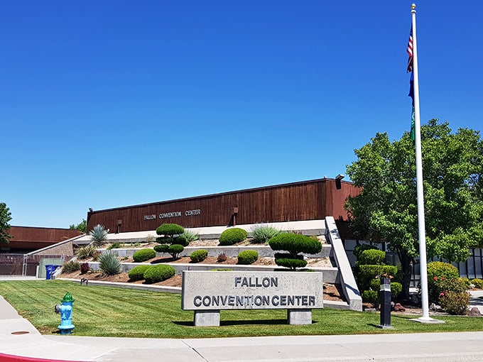 The Fallon Convention Center stands ready for community gatherings, with landscaping as neat as a new deck of cards.
