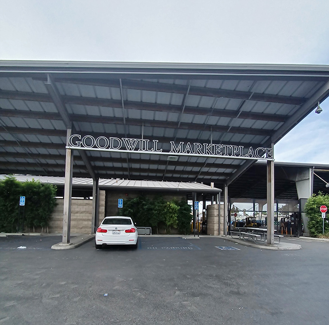 The Goodwill Marketplace sign promises exactly what it delivers: a marketplace of second-chance treasures waiting for you.