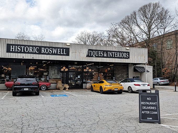 That rustic building exterior promises authentic treasures and stories waiting to be discovered inside.