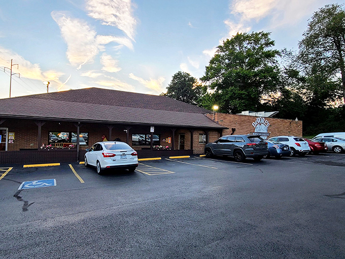 Evening light hits this unassuming building perfectly, just like their chicken hits every flavor note with precision.