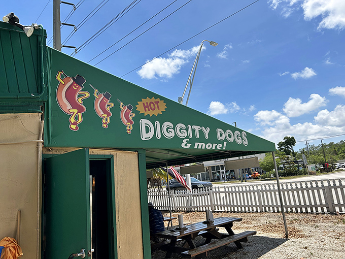 Picnic tables under Florida sun - because some meals taste better with a breeze.
