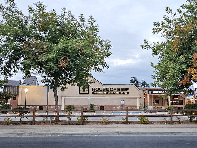 House of Beef stands proudly against the sky, a temple dedicated to the art of perfectly cooked prime rib.