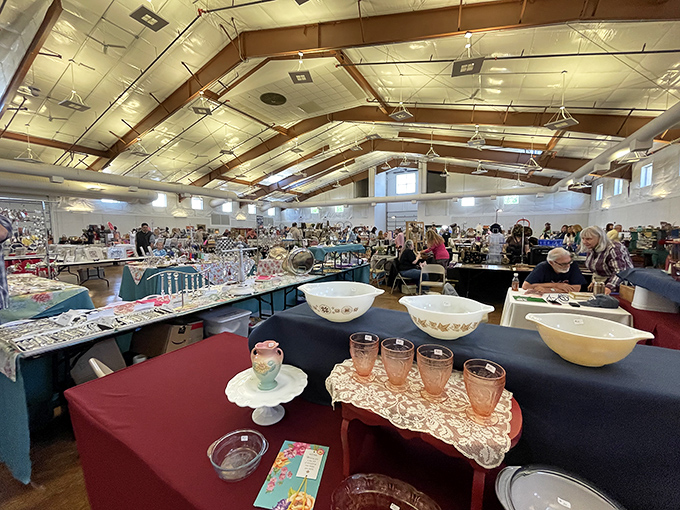 The indoor section of Kane County Flea Market showcases Depression glass and Pyrex that would make your grandmother swoon.