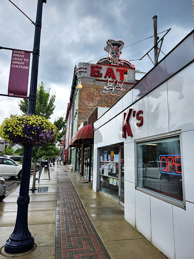 K's Hamburger Shop's cheerful chef mascot has been smiling down on satisfied customers for generations.