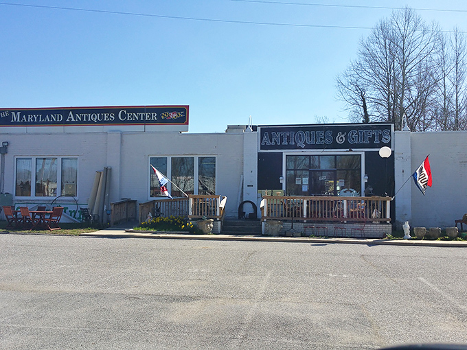 The Maryland Antique Center's cozy exterior hints at the incredible finds waiting just inside those doors.