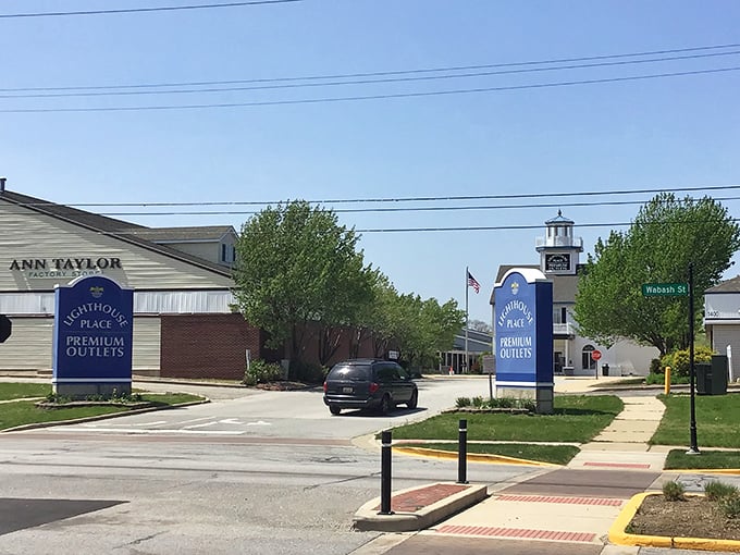 Blue signs point the way to retail therapy by the lake. Ann Taylor and neighboring shops create a shopper's neighborhood worth exploring!