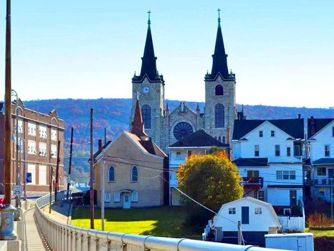 This impressive church spire dominates Mount Carmel's skyline, a testament to the town's deep spiritual roots and architectural heritage.