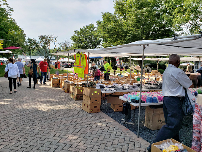 Under colorful tents, shoppers browse tables loaded with everything from forgotten toys to tools that built America.