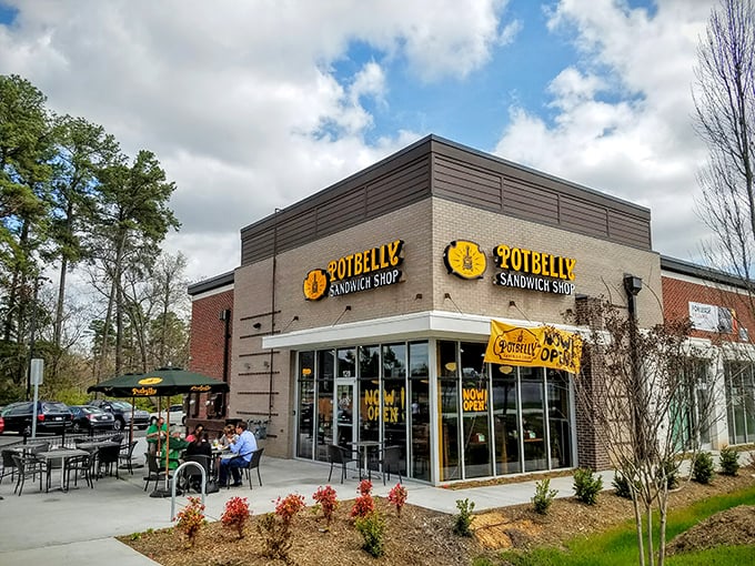 Clean lines and big windows showcase the sandwich artistry happening inside this Morrisville favorite.