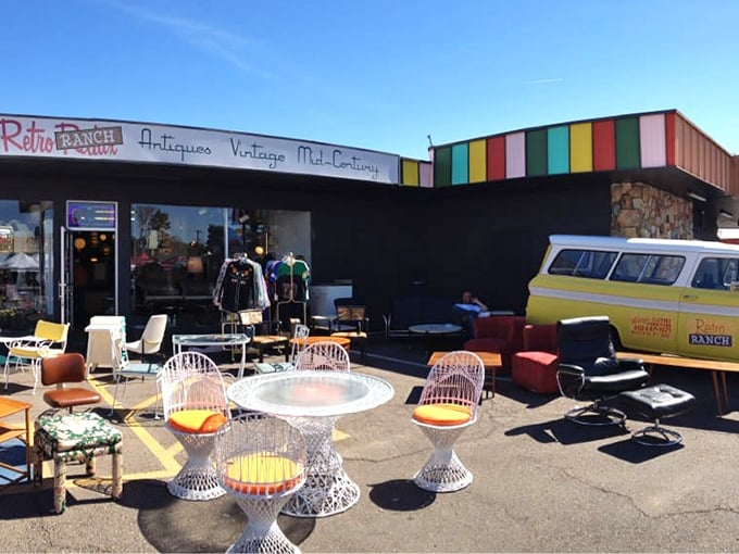 Mid-century magic happens here! Those outdoor displays at Retro Ranch showcase furniture that would make Don Draper jealous.