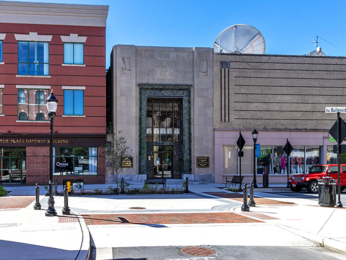 Downtown Salisbury's streetscape whispers "slow down" louder than any speed limit sign ever could. 