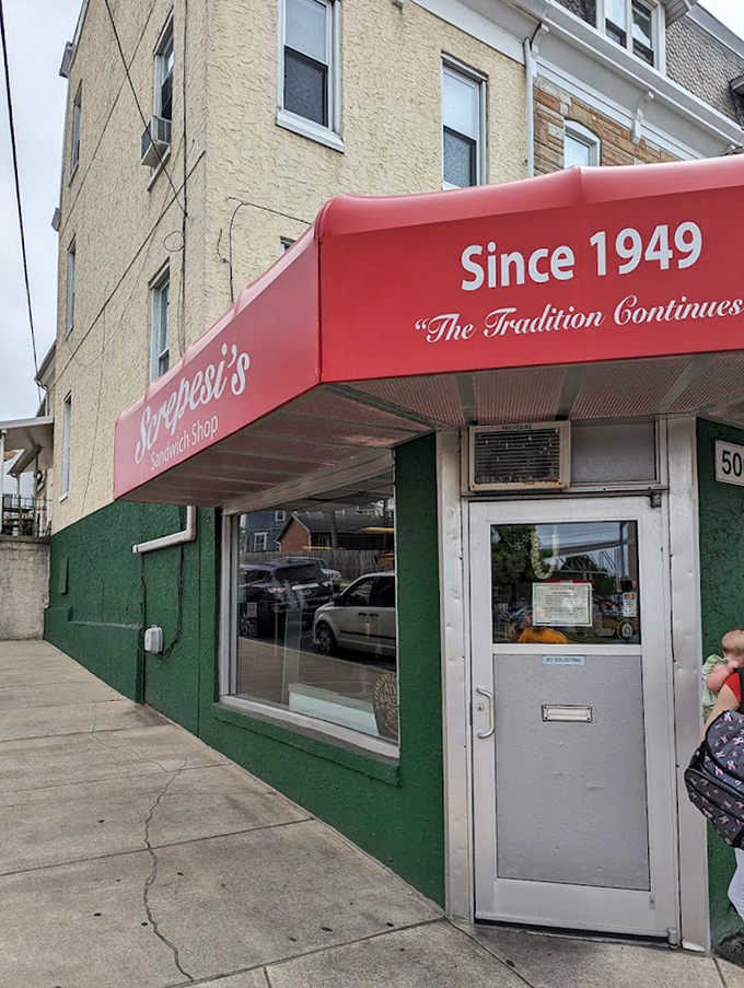 Some traditions never fade - just look at that timeless green and red color scheme welcoming everyone.