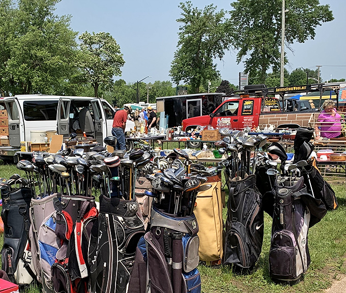 Golf clubs galore! At Shawano Flea Market, yesterday's sports equipment becomes today's collector items at prices that'll make you smile.