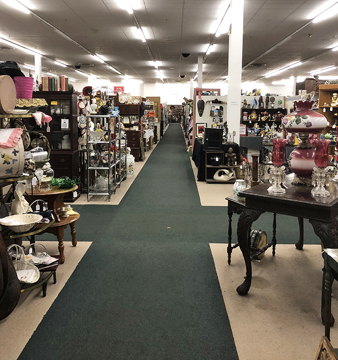 Wide aisles and bright lighting make treasure hunting feel civilized, like shopping in your favorite aunt's perfectly organized attic.