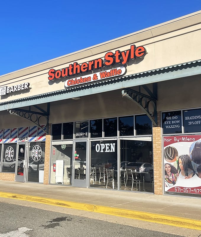 That red signage beckons like a beacon for chicken and waffle lovers seeking authentic Southern comfort food.