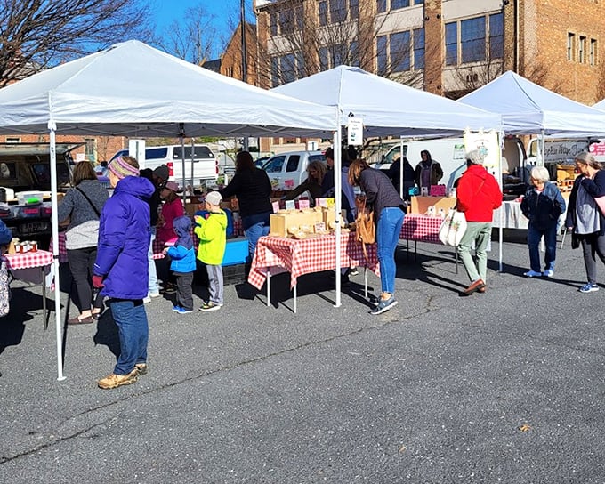 Red checkered tablecloths and friendly faces make every shopping trip feel like visiting old friends.