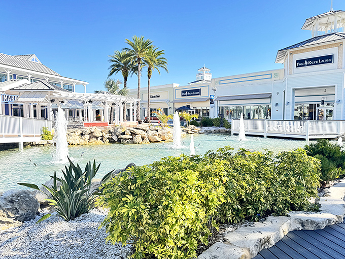 Water features and palm trees make bargain hunting feel like a vacation. Who knew saving money could look this good?