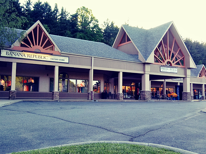 Stone and timber architecture blends seamlessly with mountain charm, creating shopping experiences worthy of vacation postcards.