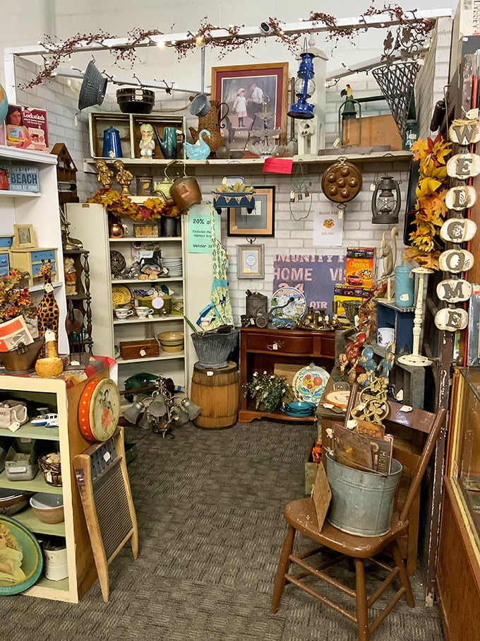 Vintage treasures fill every corner of The Market Place, creating cozy shopping nooks perfect for discovery.