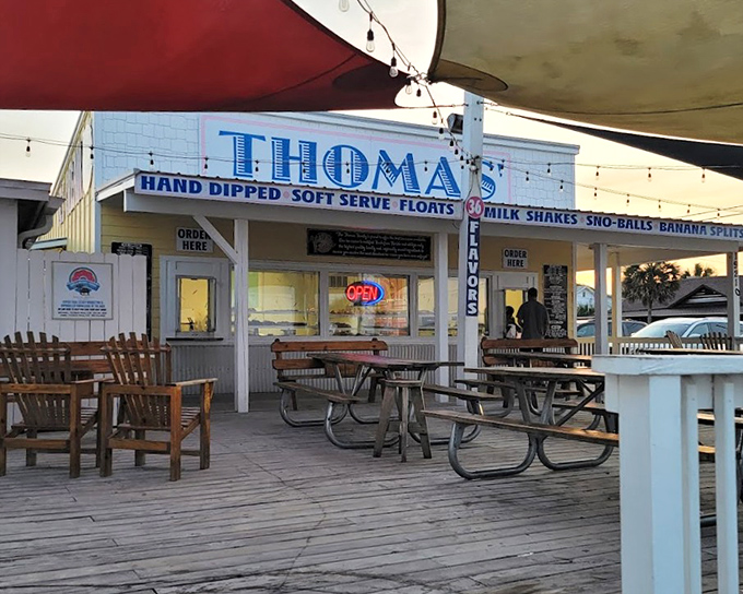 Thomas knows the secret: nothing beats hand-dipped soft serve and fresh donuts under seaside skies.