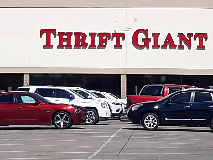 The parking lot tells the story - Thrift Giant draws crowds hunting for that perfect pre-loved treasure.
