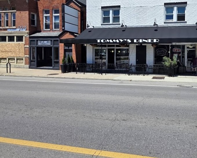 Classic black and white storefront with a touch of urban charm. Tommy's isn't just a diner&mdash;it's a Columbus institution!