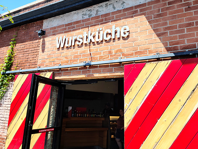 The industrial-chic entrance hints at the sophisticated sausage experience waiting inside this downtown Los Angeles treasure.