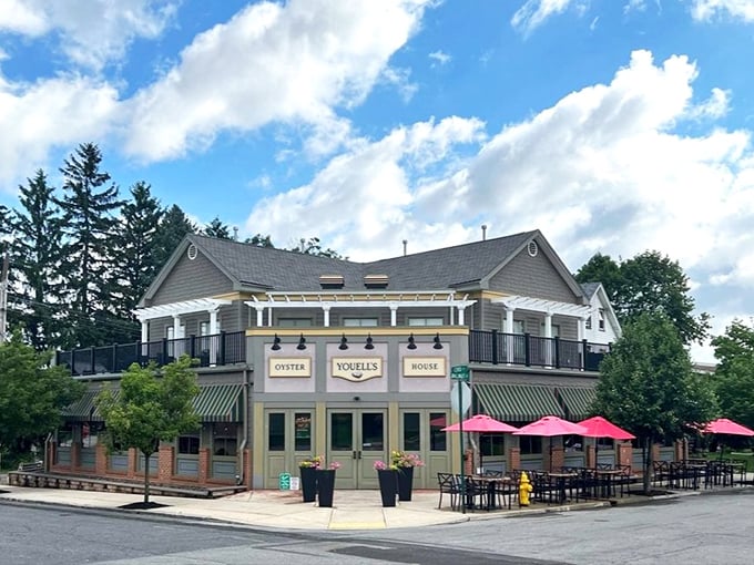 The two-story building offers plenty of space for families to gather and enjoy fresh oysters together.