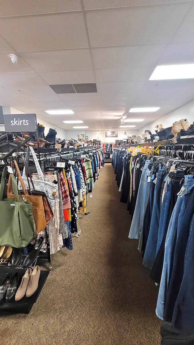 Aisles so neatly organized they'd make Marie Kondo weep with joy. Finding your size here doesn't require an expedition permit or miner's helmet.