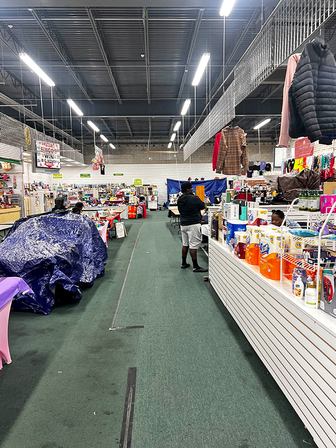 Navigating the green-carpeted aisles feels like exploring an indoor city, where each "neighborhood" specializes in different wares.
