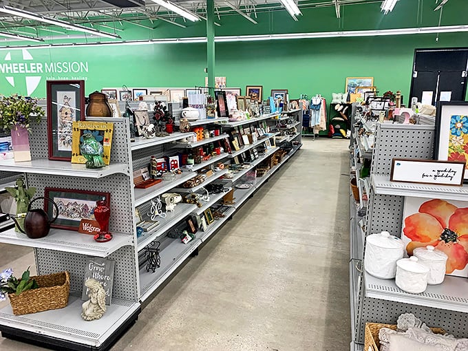 Meticulously organized home decor aisles showcase everything from wall art to decorative accents, proving thrift stores can be as browsable as boutiques.