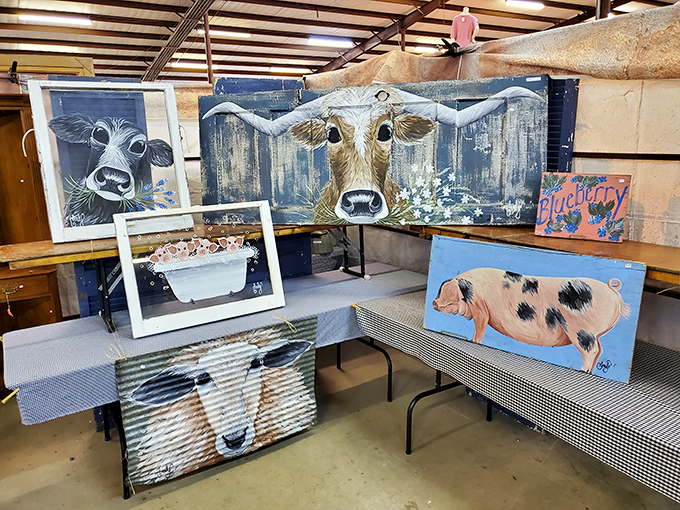 Farm-themed folk art that screams "Texas" without saying a word. These longhorns and livestock would add character to any wall.