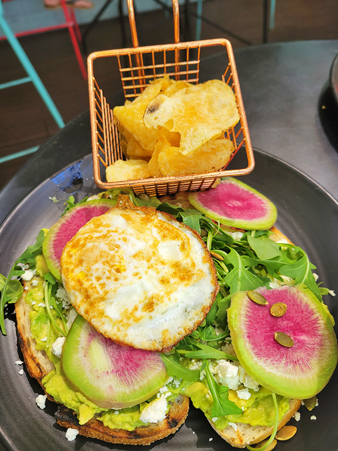 Not your mother's avocado toast! Those watermelon radishes add pops of color that make this dish Instagram-famous before the first heavenly bite.