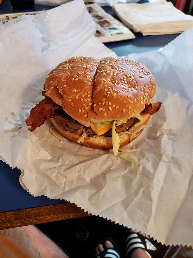 Behold the legendary Sunshine burger in all its glory&mdash;a hand-formed patty, melted cheese, and bacon that makes fast food chains weep with inadequacy.