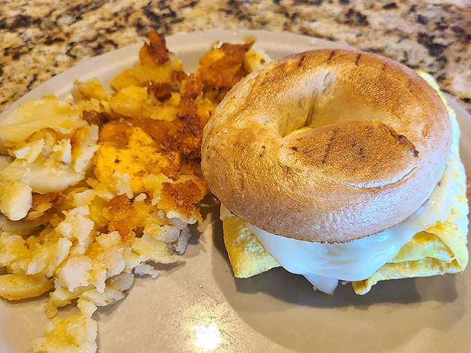 Behold the Bagel Stuffer: a breakfast sandwich that laughs at the laws of physics and portion control.