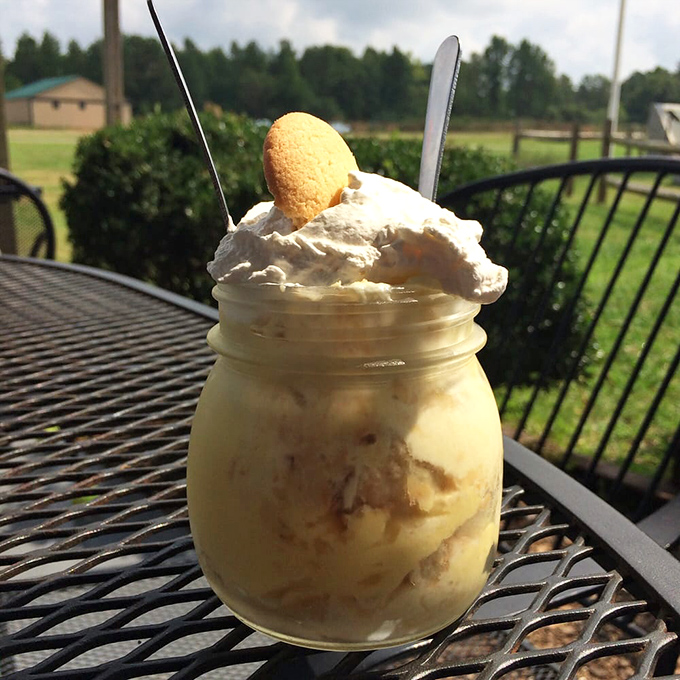 The holy grail&mdash;banana pudding served in a mason jar with a vanilla wafer crown. This isn't dessert; it's a religious experience with a spoon.