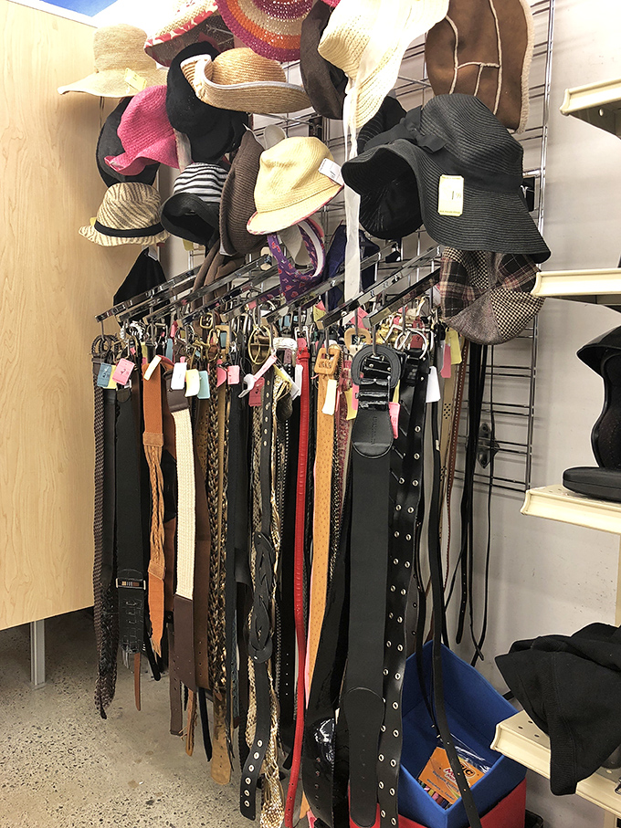 Hat and belt heaven! Like a fashion buffet where accessories from different decades mingle at the world's most affordable cocktail party.