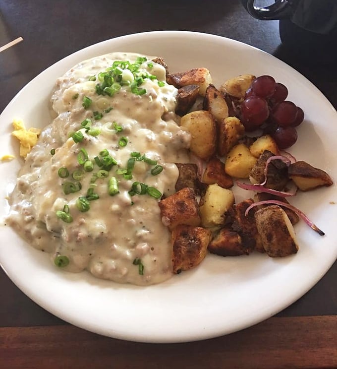 Biscuits and gravy that could make a Southern grandmother weep with joy. Those golden potatoes aren't playing second fiddle—they're part of the symphony.