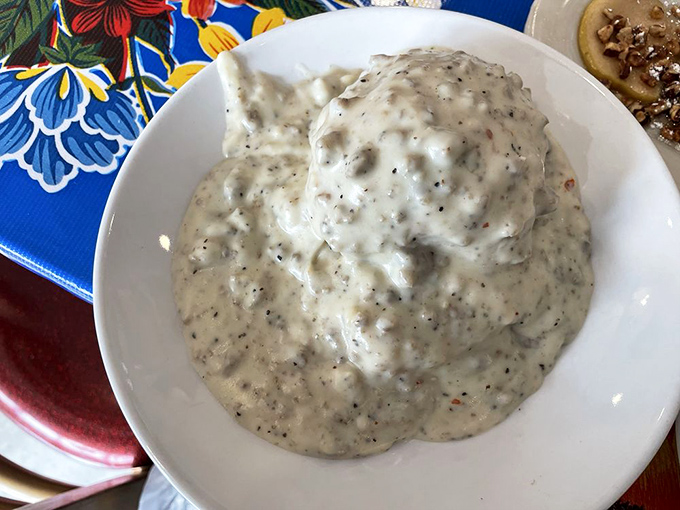 Behold the legendary biscuits and gravy&mdash;a mountain of peppery, sausage-studded cream sauce that's converted more food skeptics than a televangelist on Sunday morning.