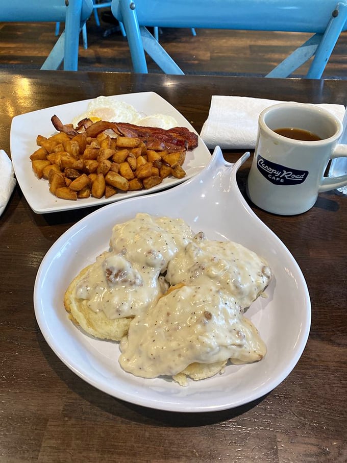Behold: biscuits and gravy that would make your grandmother both jealous and proud. The gravy-to-biscuit ratio here is mathematical perfection.