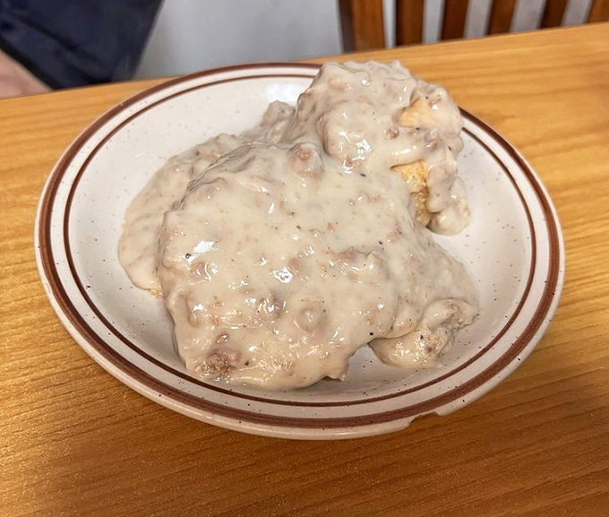 Behold the star attraction &ndash; biscuits drowning in creamy, peppery gravy. Not diet food, but who cares when comfort tastes this transcendent?