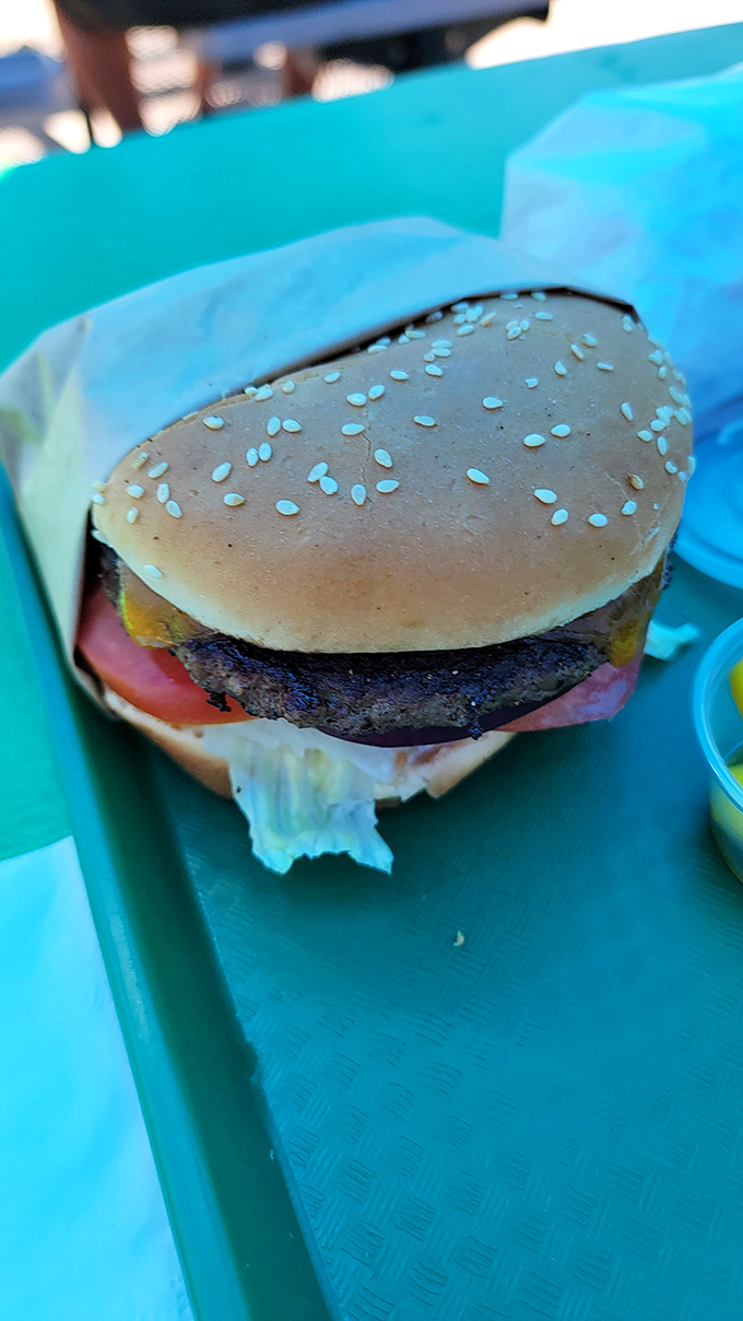 This isn't just any burger&mdash;it's the legendary bison patty that's worth a 200-mile detour, nestled in a perfectly toasted bun with all the fixings.