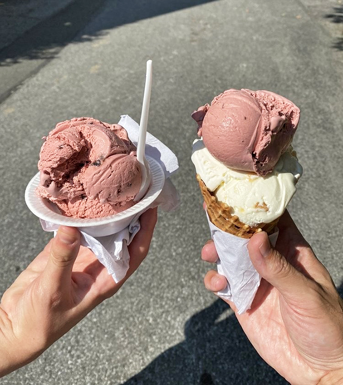 The ultimate ice cream showdown: cup versus cone. Either way, that chocolate scoop is about to change someone's life forever.