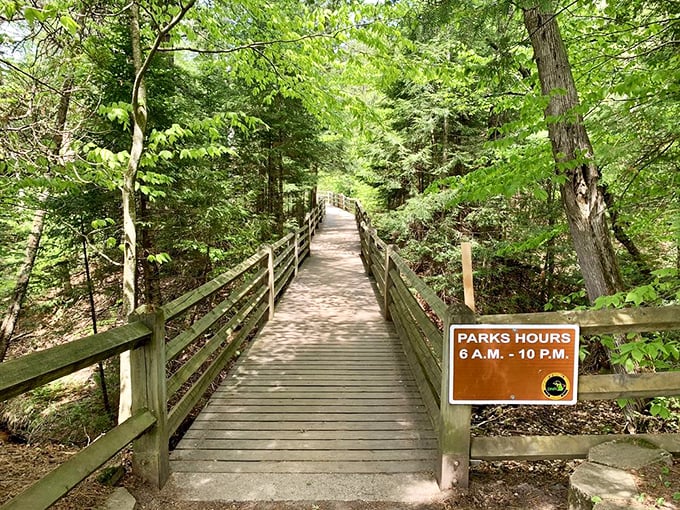 Park hours posted at dawn's early light &ndash; because even Mother Nature needs to know when she's officially on the clock.