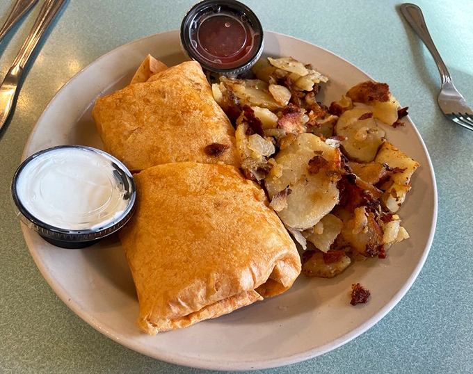 Breakfast burritos that could solve international conflicts if given the chance. Those home fries on the side aren't just a garnish&mdash;they're a revelation.