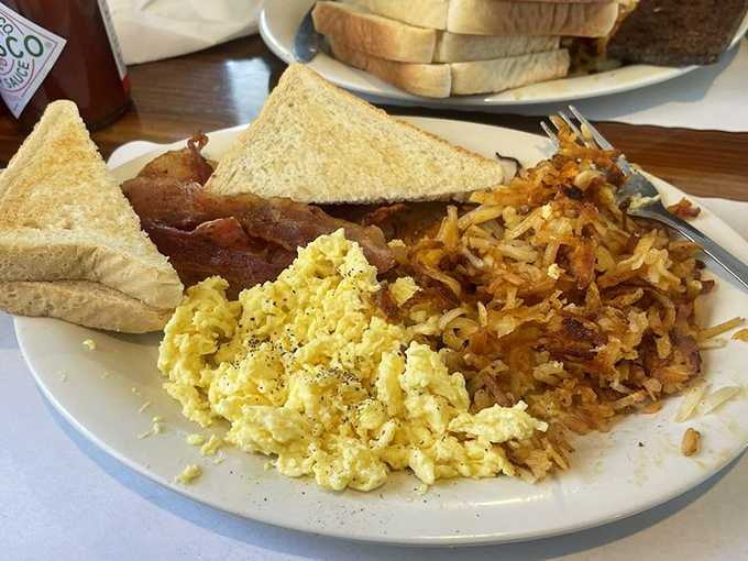 Scrambled eggs that actually taste like eggs, home fries with that perfect crisp-tender balance, and toast that didn't forget its butter appointment.
