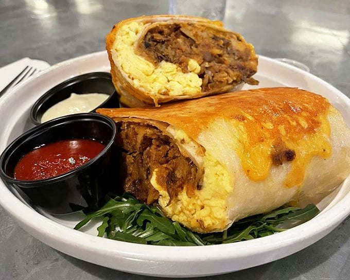 The legendary breakfast burrito that launches road trips from across California. Golden-seared exterior, perfectly scrambled eggs, and savory fillings that redefine morning expectations.