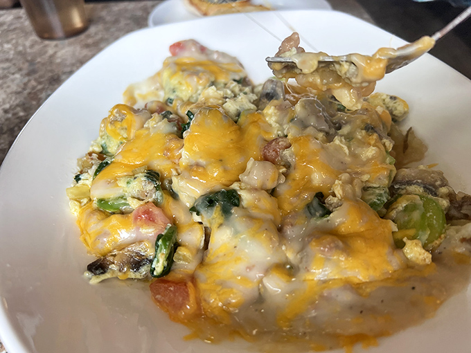 Behold the legendary breakfast skillet&mdash;a glorious mountain of eggs, veggies, and cheese that's worth setting your alarm for.
